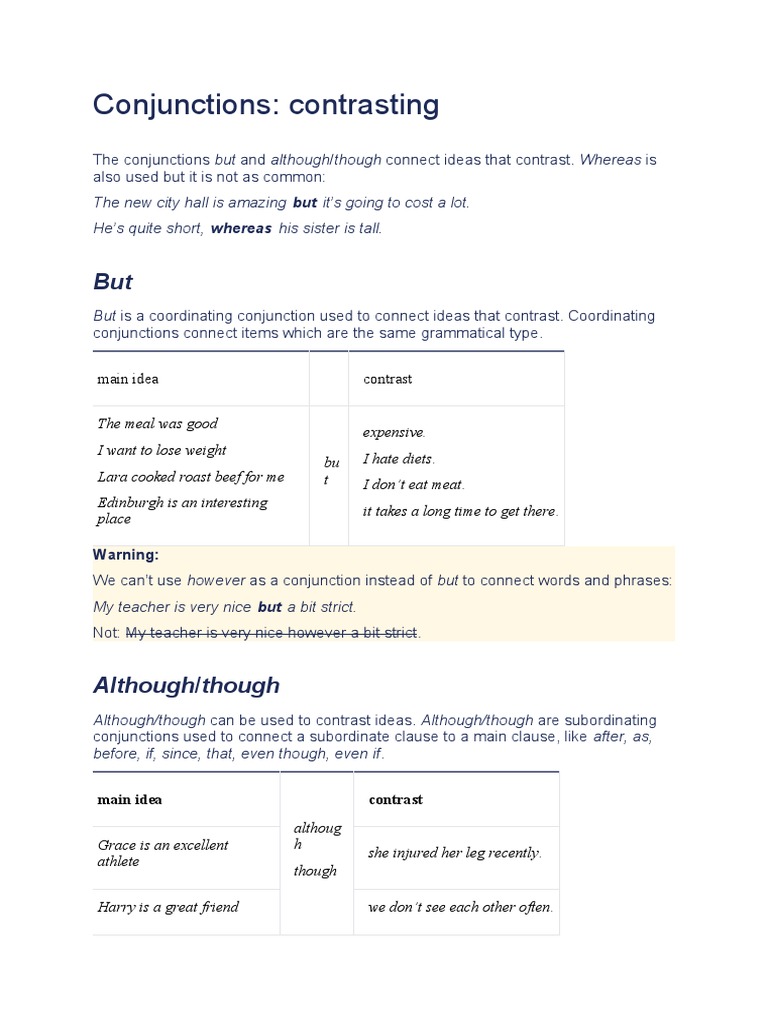 Contrast Conjunctions | PDF
