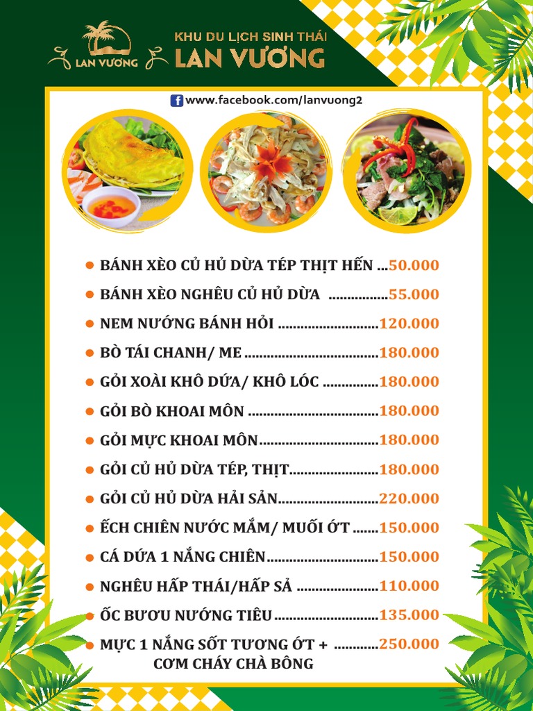 MENU Món Ăn KDL Lan Vương | PDF