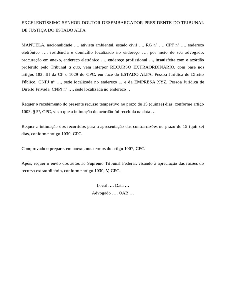 Modelo de Recurso Extraordinário | PDF Modelo de Recurso Extraordinário | PDF