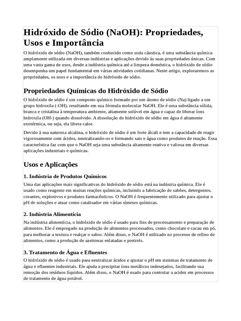 Naoh | PDF | Hidróxido de sódio | Química