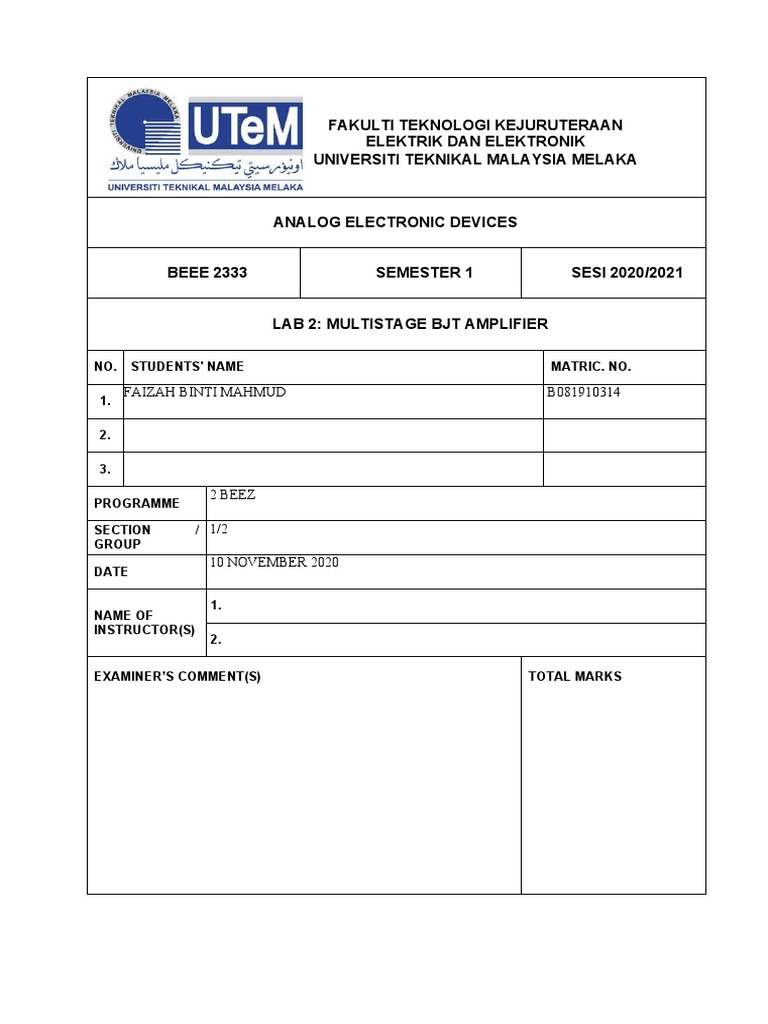 Lab 2 - Multistage BJT Amplifier | PDF
