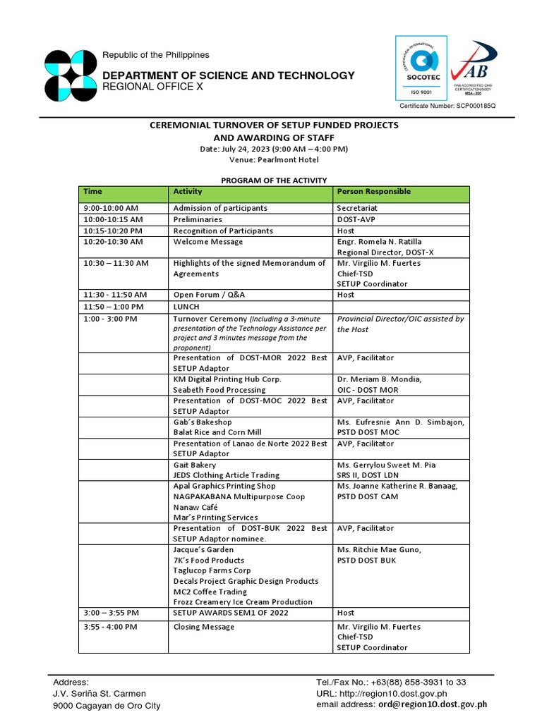 DOST-X SETUP Project Turnover Ceremony | PDF