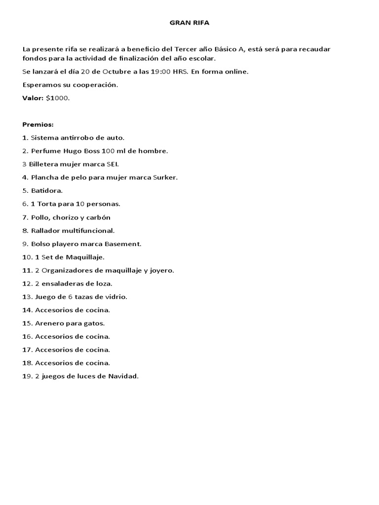 Gran Rifa | PDF | Cocina, comidas y vino