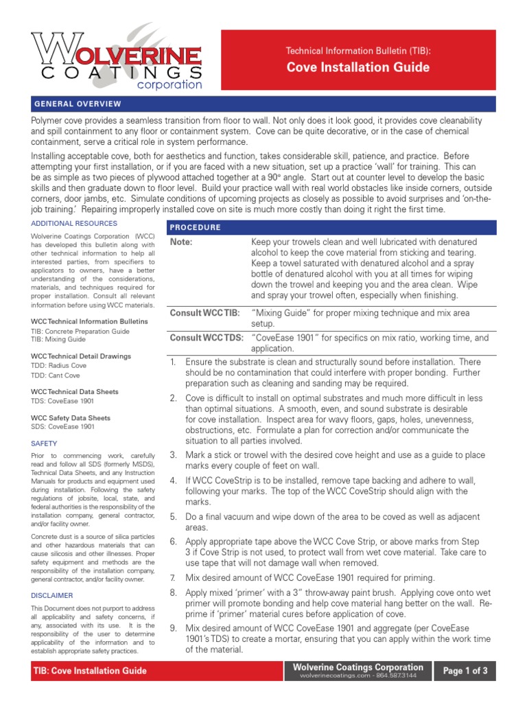 Cove Installation Guide TIB PDF Concrete Legal Liability