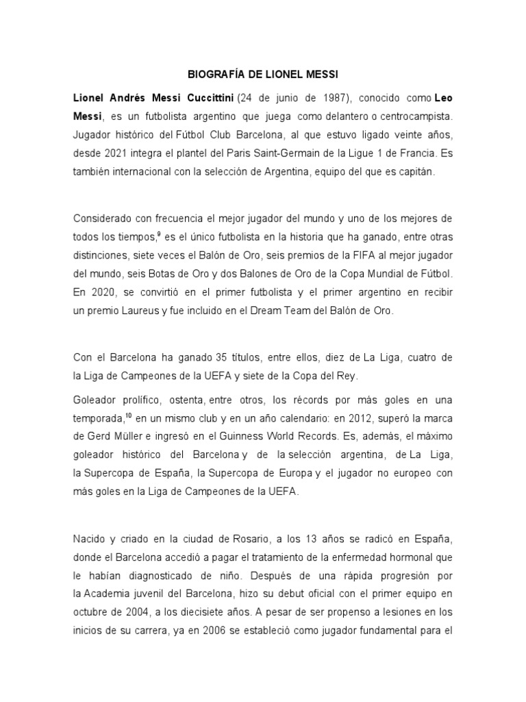 Biografía de Lionel Messi | PDF | Lionel Messi | FC Barcelona