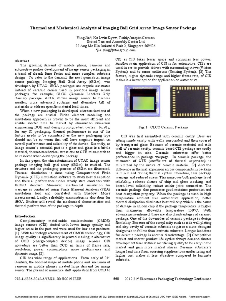 Thermal and Mechanical Analysis of Imaging Ball Grid Array Image Sensor ...
