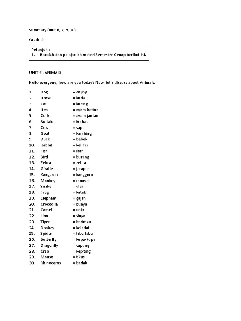 Grade 2 Units: Animals, Adjectives, Transport, Days | PDF | Travel ...