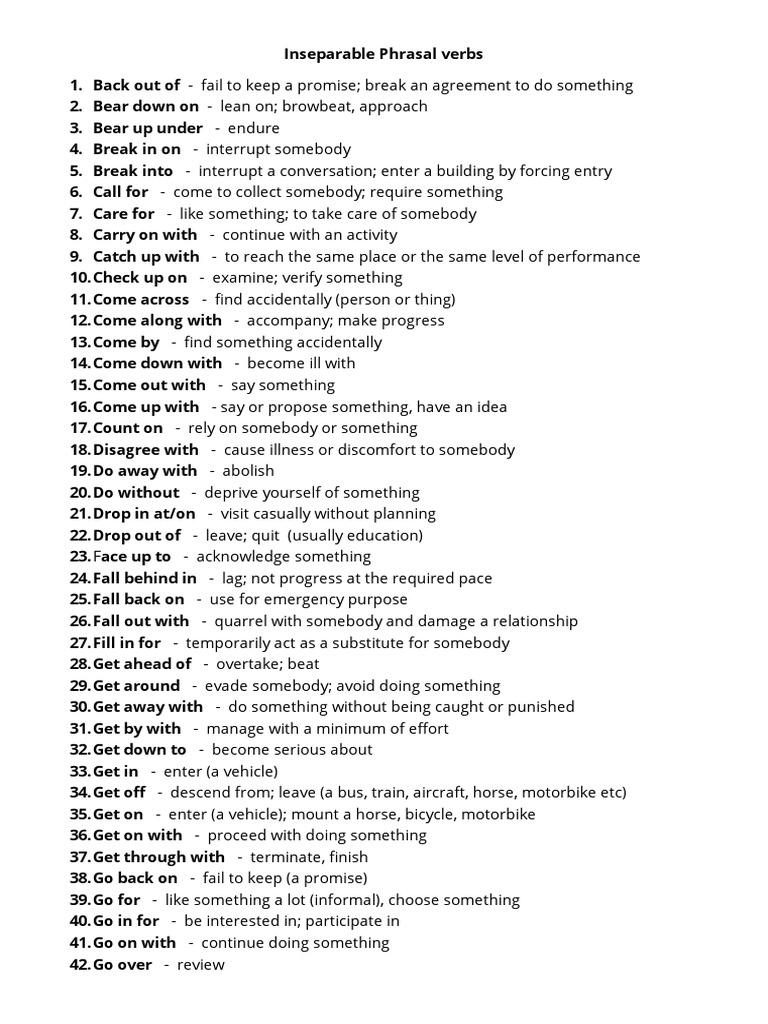 Inseparable Phrasal Verbs List | PDF