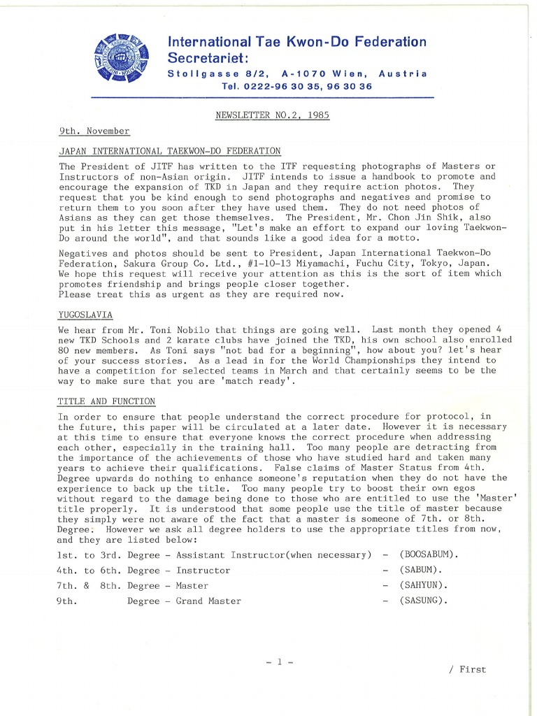 Nov1985 ITF News Letter | PDF