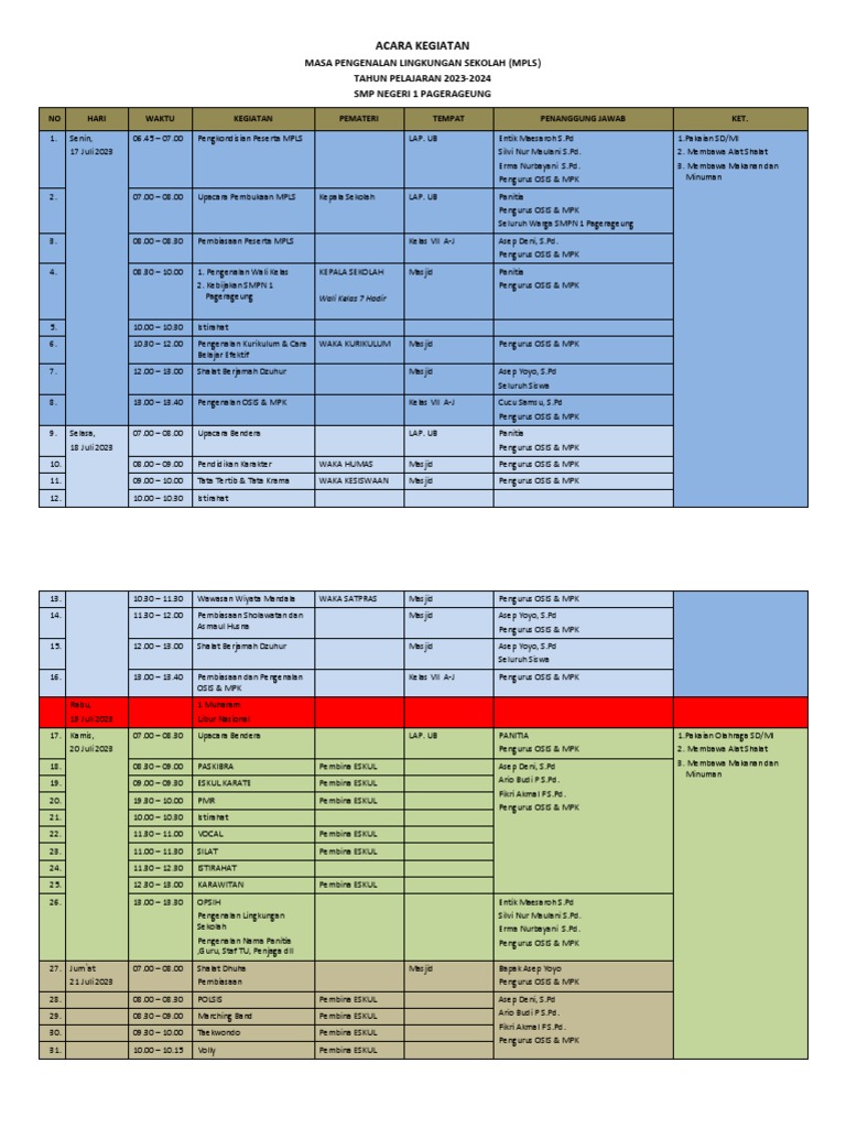 Jadwal Kegiatan Mpls 2023 Fix | PDF