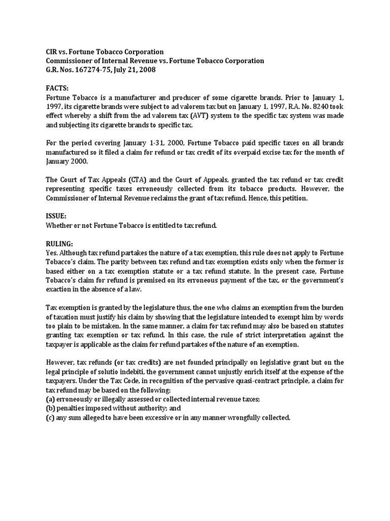 CIR vs. Fortune Tobacco | PDF