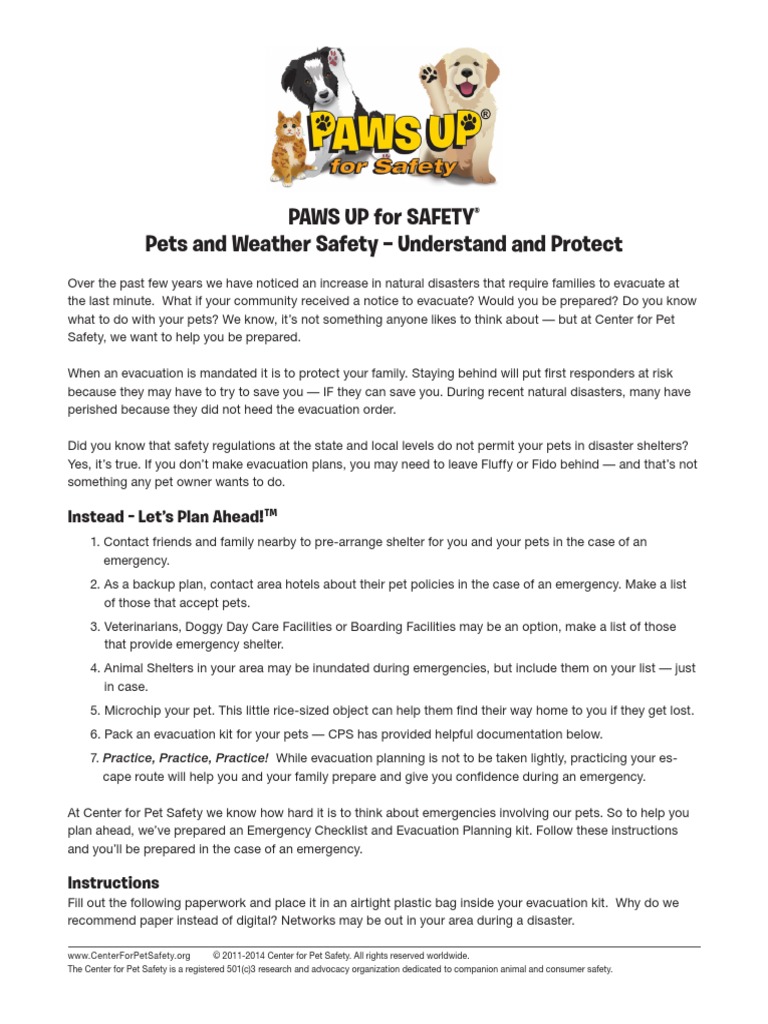 cps-paws-up_disaster_preparedness | PDF | Emergency Evacuation | Pet