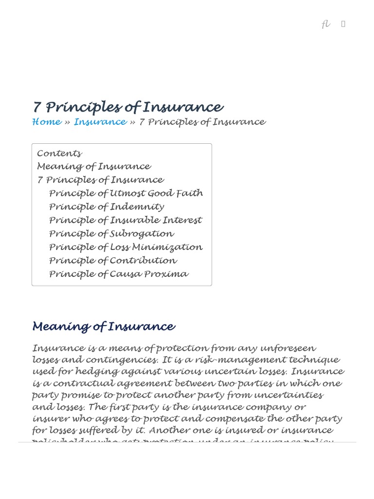 7 Principles of Insurance | PDF