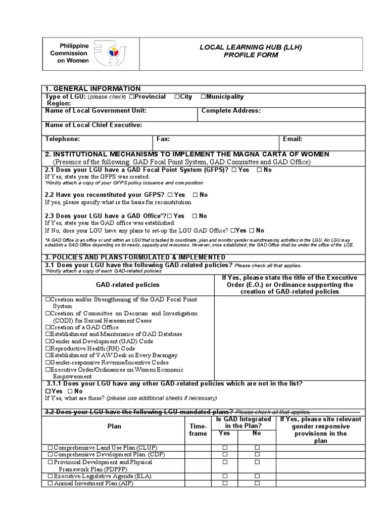 PCW Appendix 2 GAD LLH Profile Form | PDF