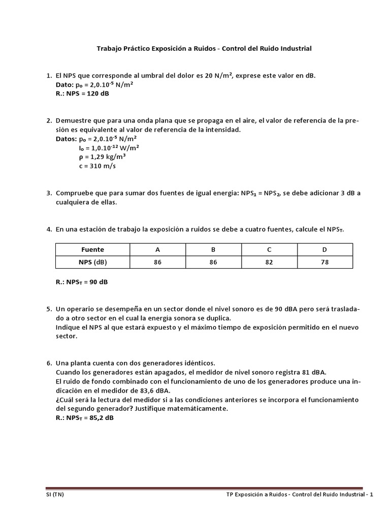 TP 4 Exposición a Ruidos - Control Del Ruido Industrial | PDF