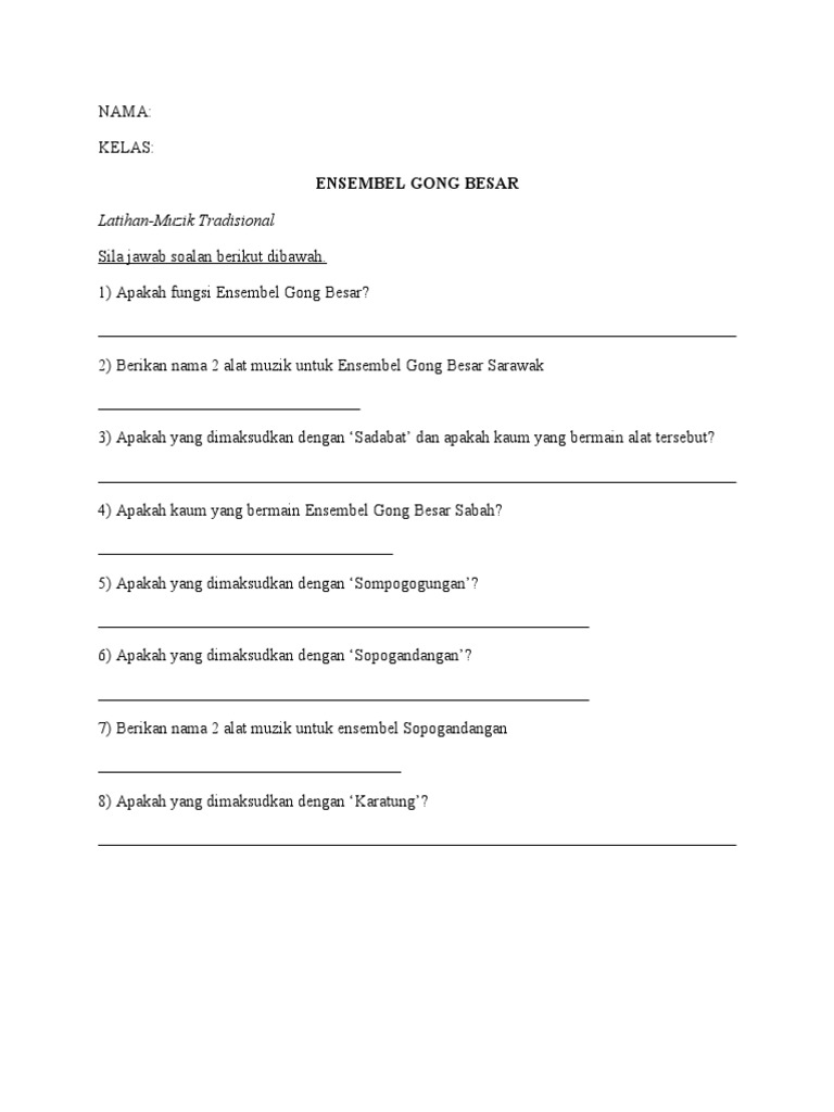 Soalan Ensembel Gong Besar | PDF | Kajian Bahasa Asing