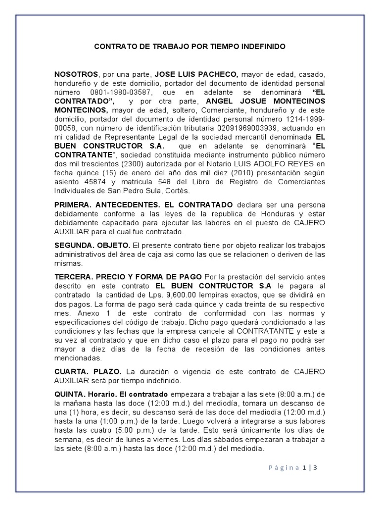 Ejemplo Contrato Por Tiempo Indefinido | PDF