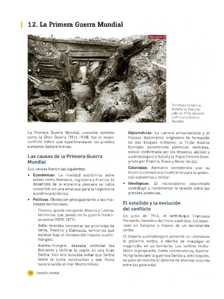 Semana 21 - Texto 6° Ada Historia "La I Guerra Mundial" | PDF