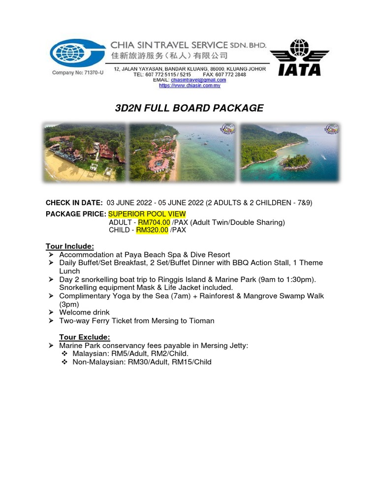 3 Days 2 Nights Fullboard Package - Paya Beach | PDF | Technology & Engineering