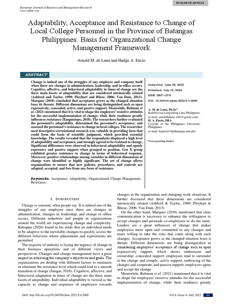 Ejbmr 2060 | PDF | Change Management | Affect (Psychology)