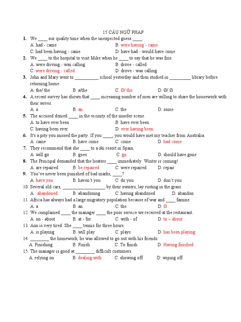15 Grammar Questions | PDF