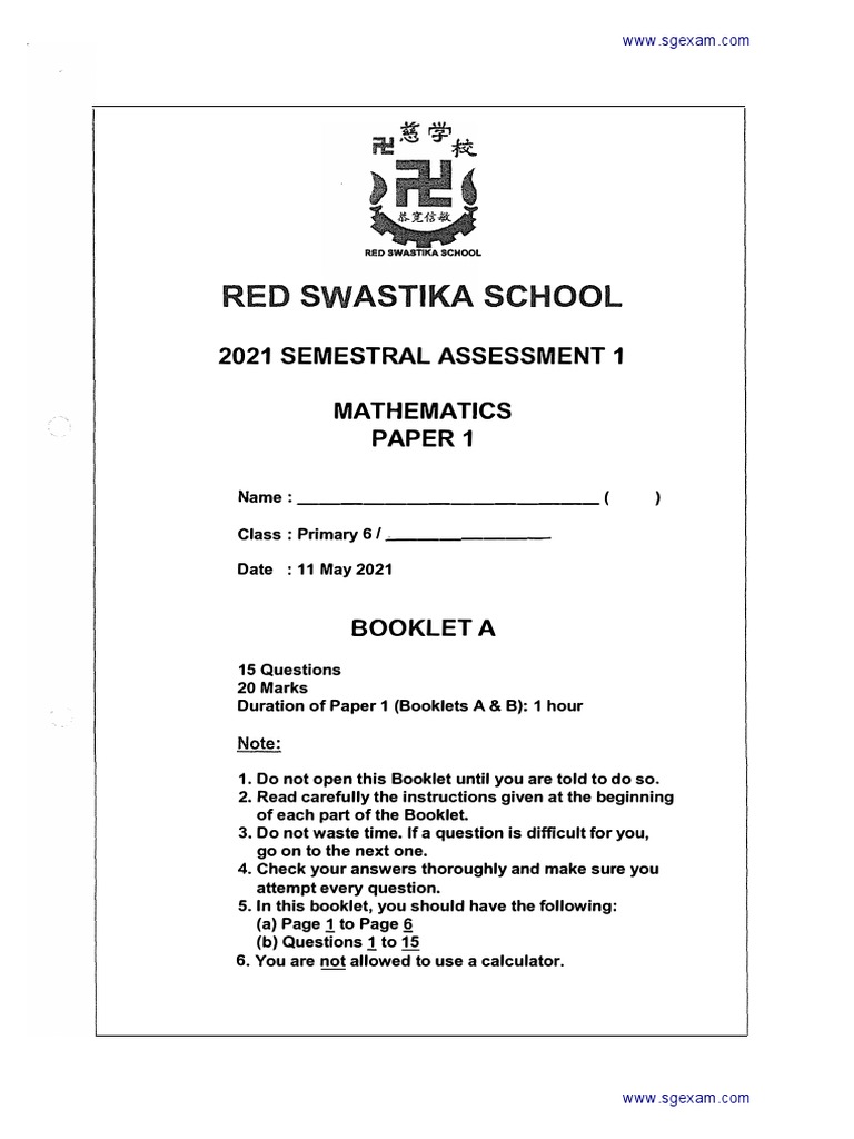 2021 P6 Maths Semestral Assessment 1 Red Swastika | PDF | Geometric ...