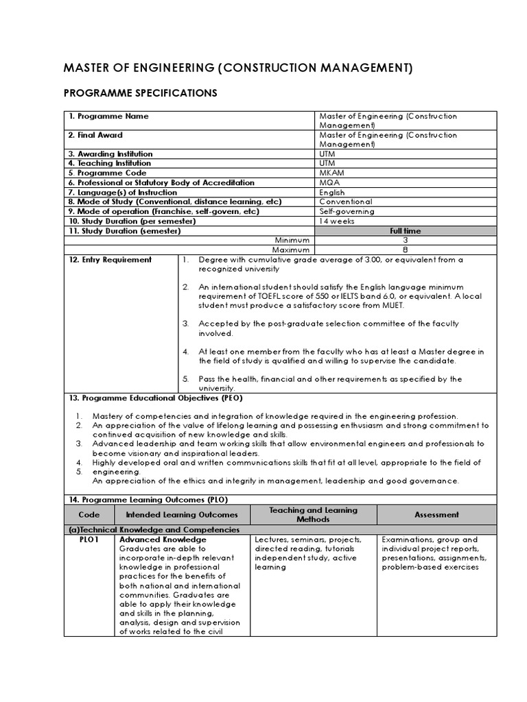 Master of Engineering Construction Management | PDF