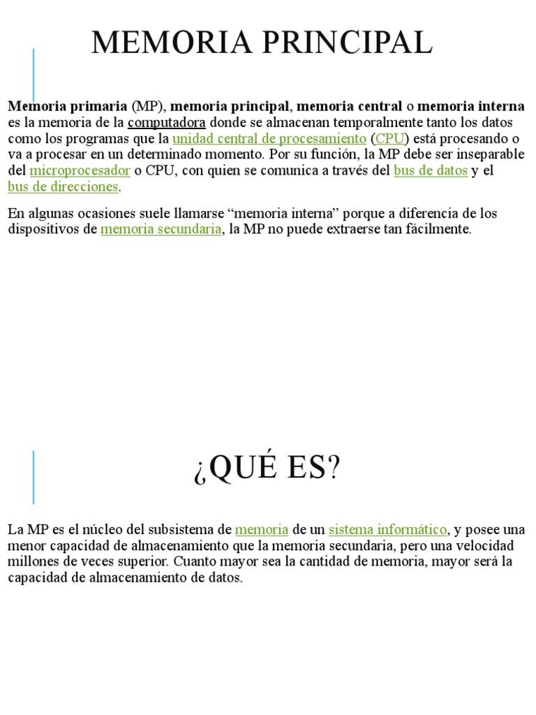 Memoria Principal y Memoria Auxiliar | PDF | Almacenamiento de datos de ...