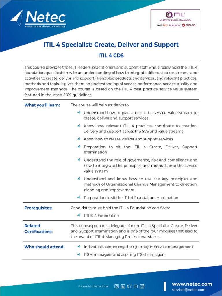 ITIL 4 CDS ITIL 4 Specialist Create, Deliver and Support | PDF