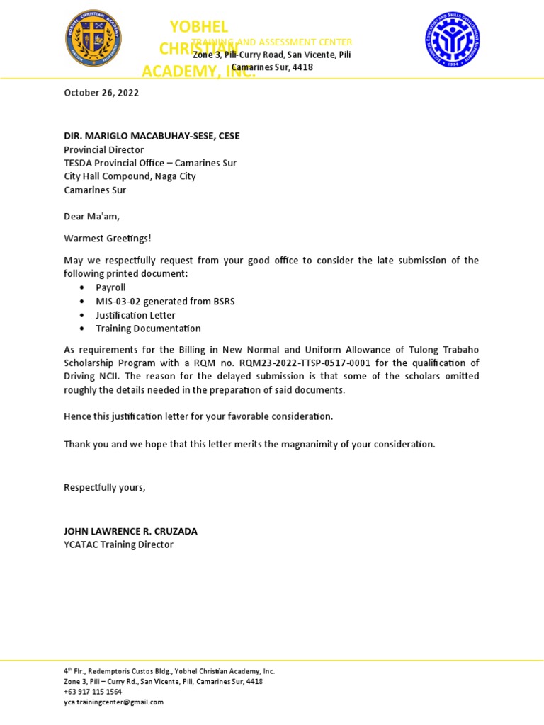 Justification Letter For Typo | PDF | Business | Sports & Recreation