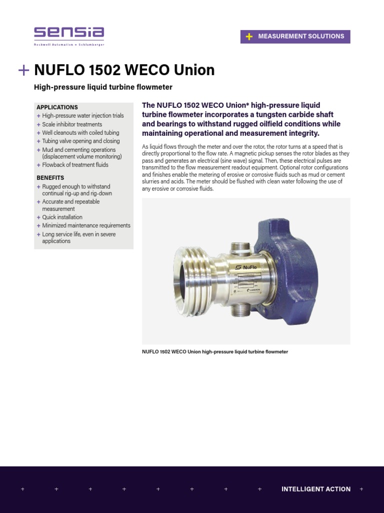 Nuflo 1502 Weco Union Liquid Turbine Flow Meter Datasheet | PDF | Flow ...