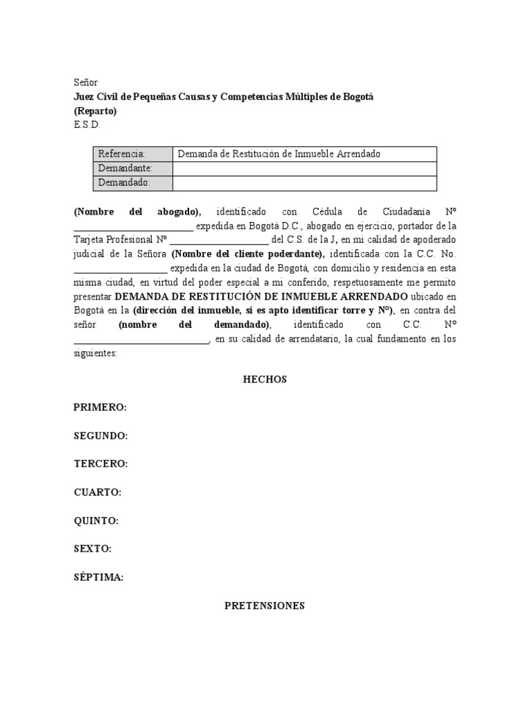 Demanda Restitución Modelo | PDF | Demanda judicial | Gobierno