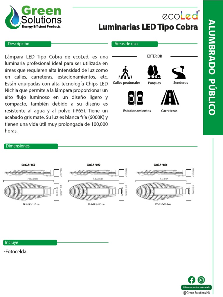 Luminarias LED Tipo Cobra: Áreas de Uso Descripción | PDF | Diodo ...