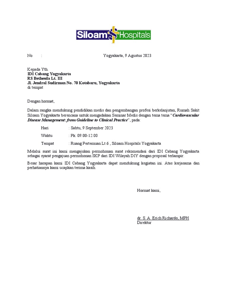 Surat Permohonan Rekomendasi IDI Cabang Yogyakarta Pfizer | PDF Surat Permohonan Rekomendasi IDI Cabang Yogyakarta Pfizer | PDF