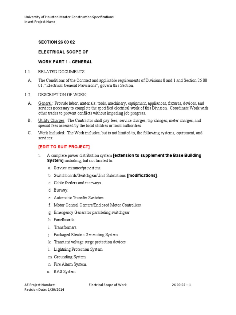 Electrical Scope of Work | PDF