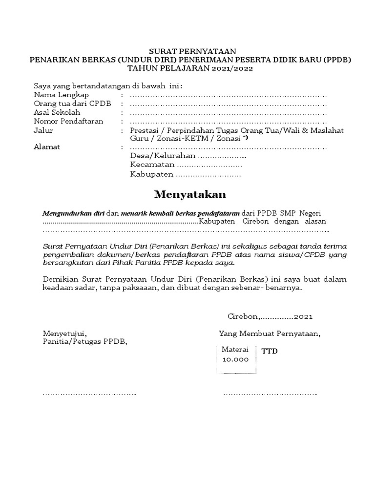 Surat Pernyataan Cabut Berkas | PDF | Karier & Perkembangan