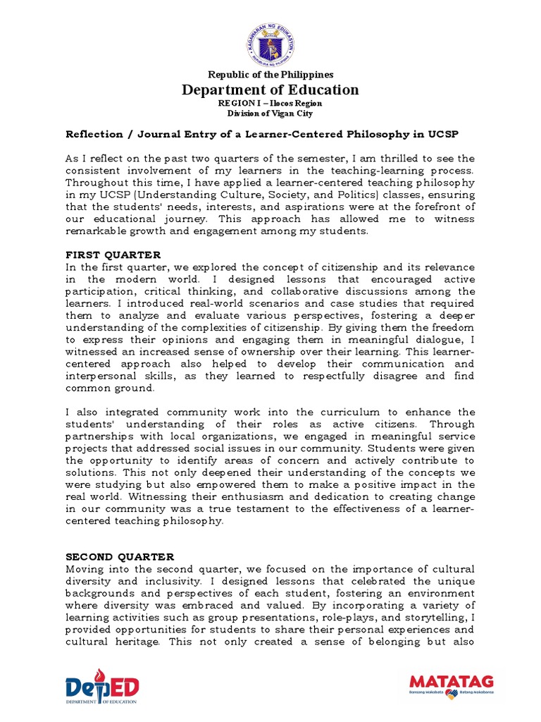 Reflection Journal Entry in UCSP (1) | PDF