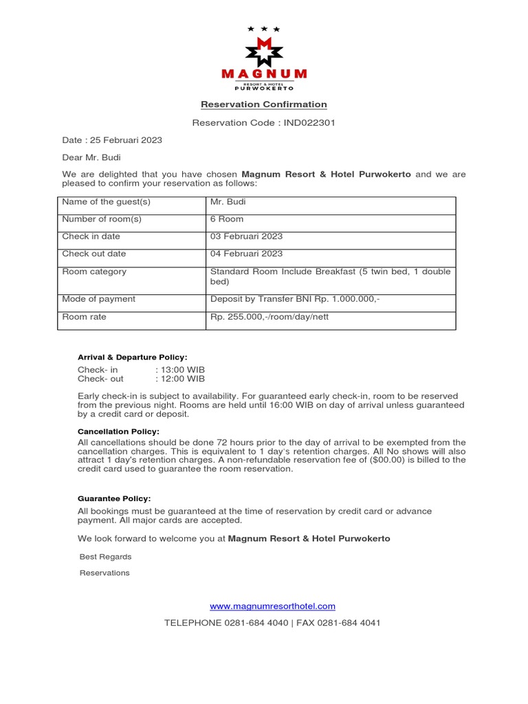 Reservation Letter | PDF