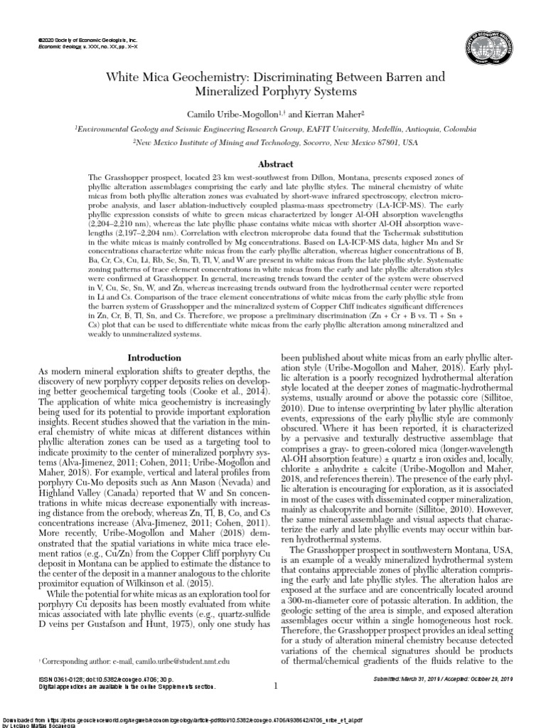 White Mica Geochemistry Porphyry Systems...... Uribe - Et - Al | PDF ...