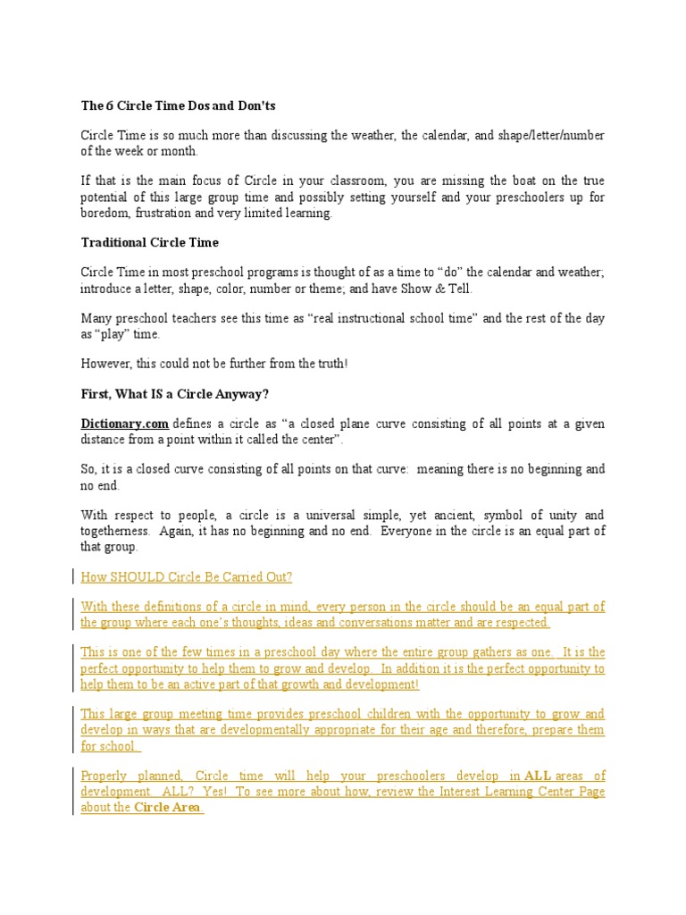 The 6 Circle Time Dos And Donts Pdf Circle Preschool