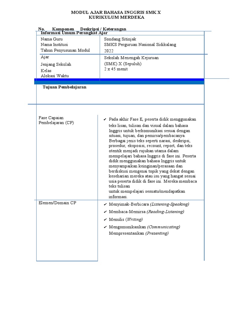 FIX MODUL AJAR Kelas X | PDF FIX MODUL AJAR Kelas X | PDF