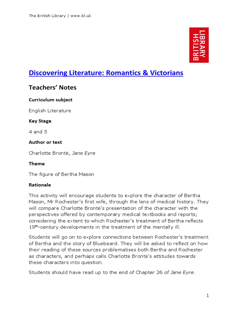 Jane Eyre Bertha Mason Teachers Notes Updated | PDF | Jane Eyre