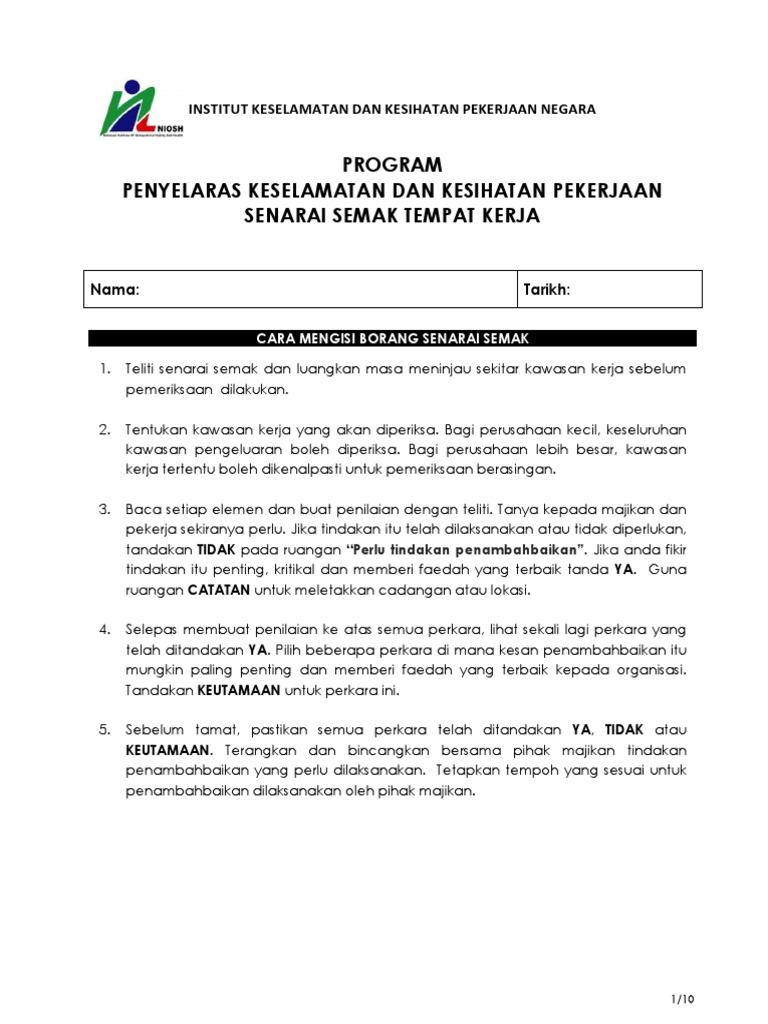 Senarai Semak Tempat Kerja | PDF | Teknologi & Rekayasa