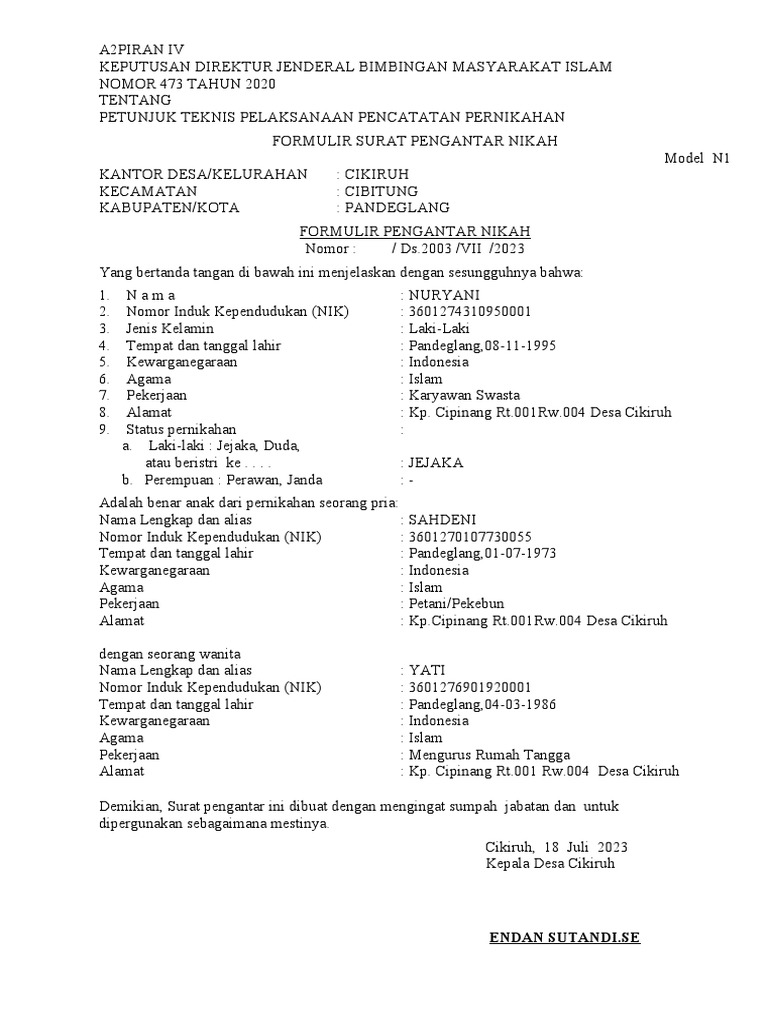 Formulir Pernikahan dan Persyaratan N1-N6 | PDF