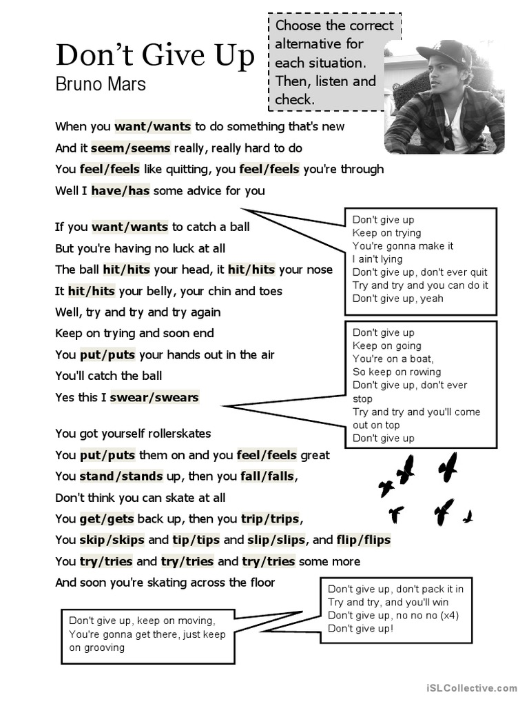 Simple Present Song Activity - Don't Give Up | PDF