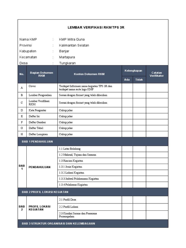 Lembar Verifikasi RKM Tps 3r | PDF