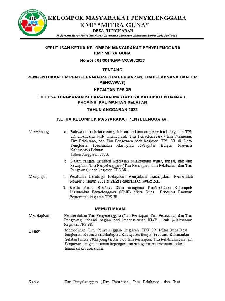 SK Tim Penyelenggara Oleh KMP Tungkaran | PDF