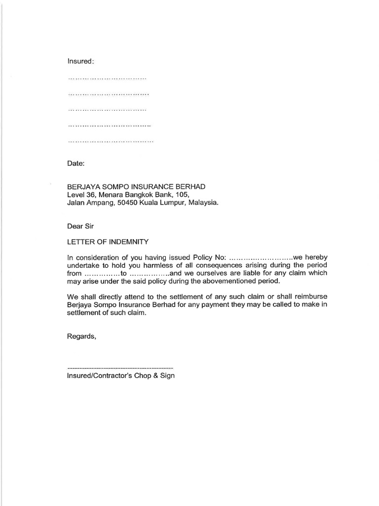 Letter of Indemnity | PDF
