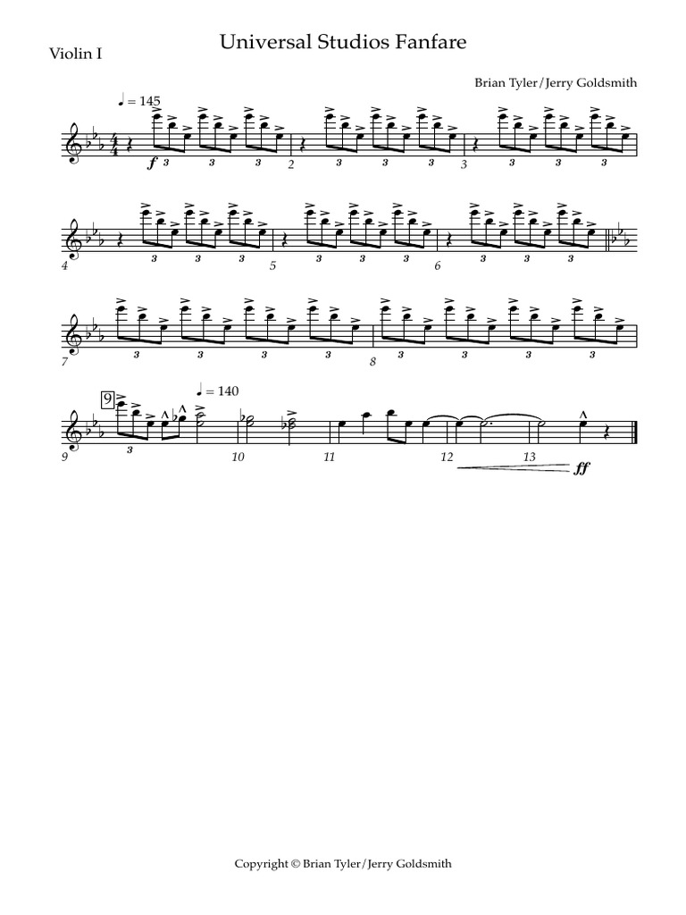 Universal Studios Fanfare Violin 1 | PDF