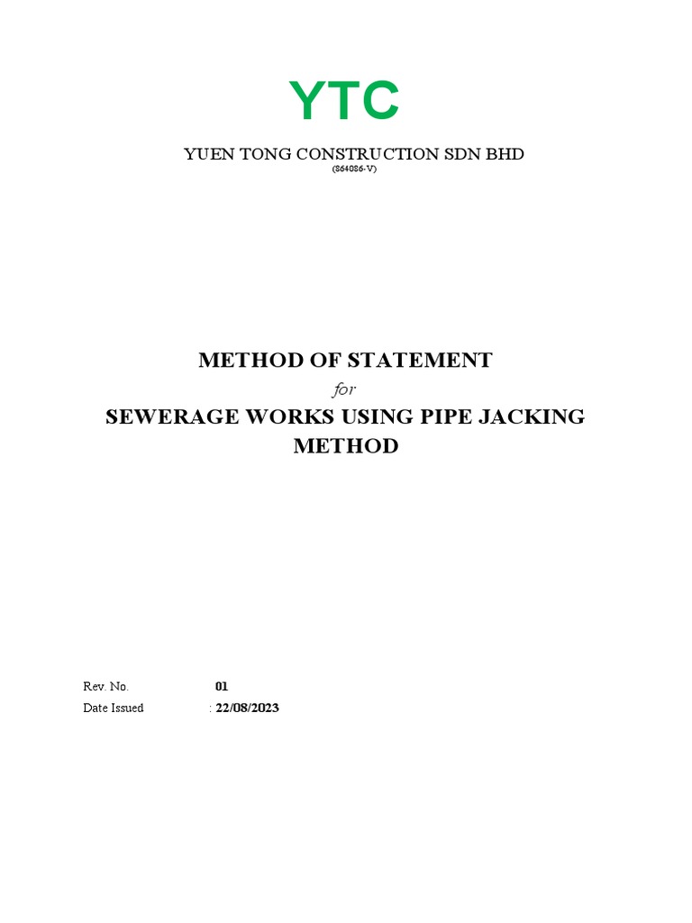 YTC - MOS Pipe Jacking RCJP KWASA LAND | PDF | Technology & Engineering